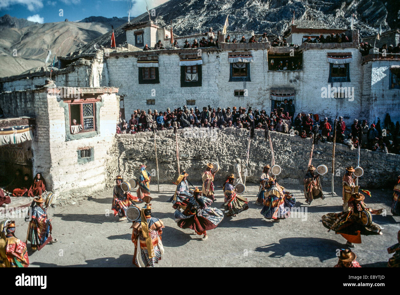 Ladakh Lamaruyu monastery Cham dancers courtyard monks costume ...