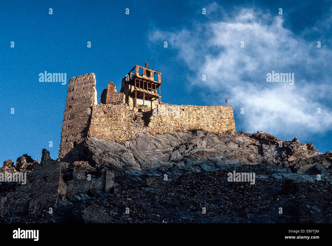 Ladakh Leh monastery mountains blue sky clouds rock wooden building ...