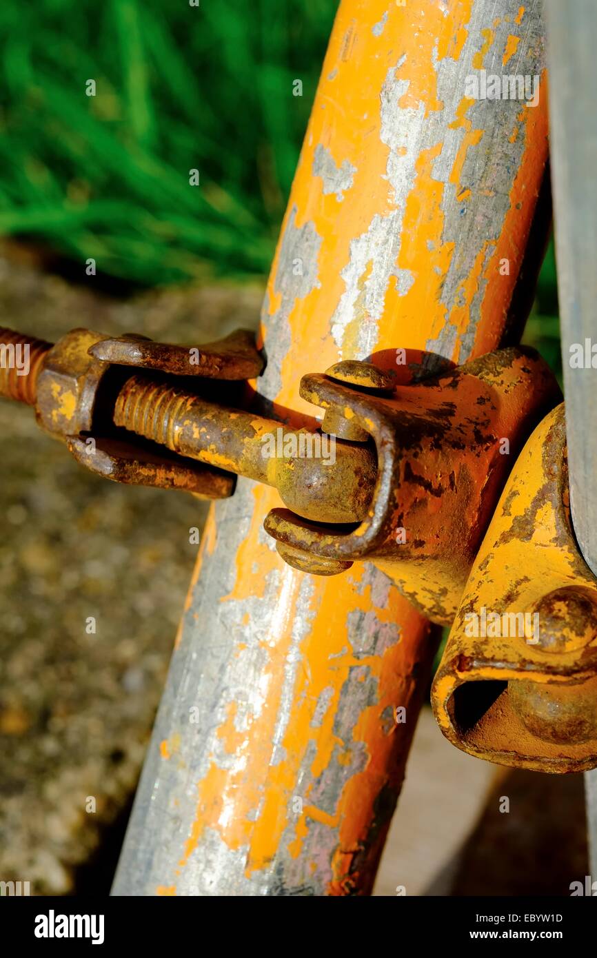 Close up of scaffolding joints in a garden England UK Stock Photo - Alamy