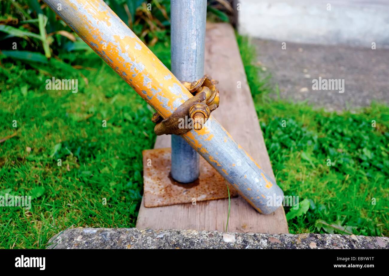 Close up of scaffolding joints in a garden England UK Stock Photo - Alamy