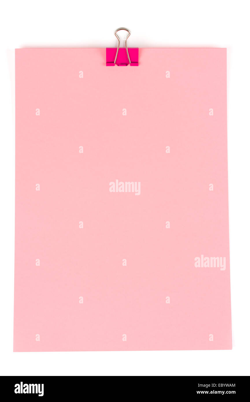 Stack of pink paper clipped by pink binder Stock Photo - Alamy