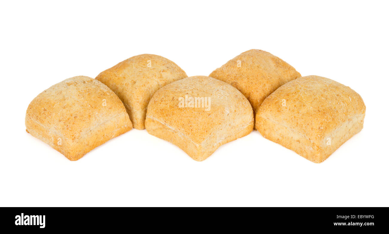 Five square buns isolated on white background Stock Photo - Alamy