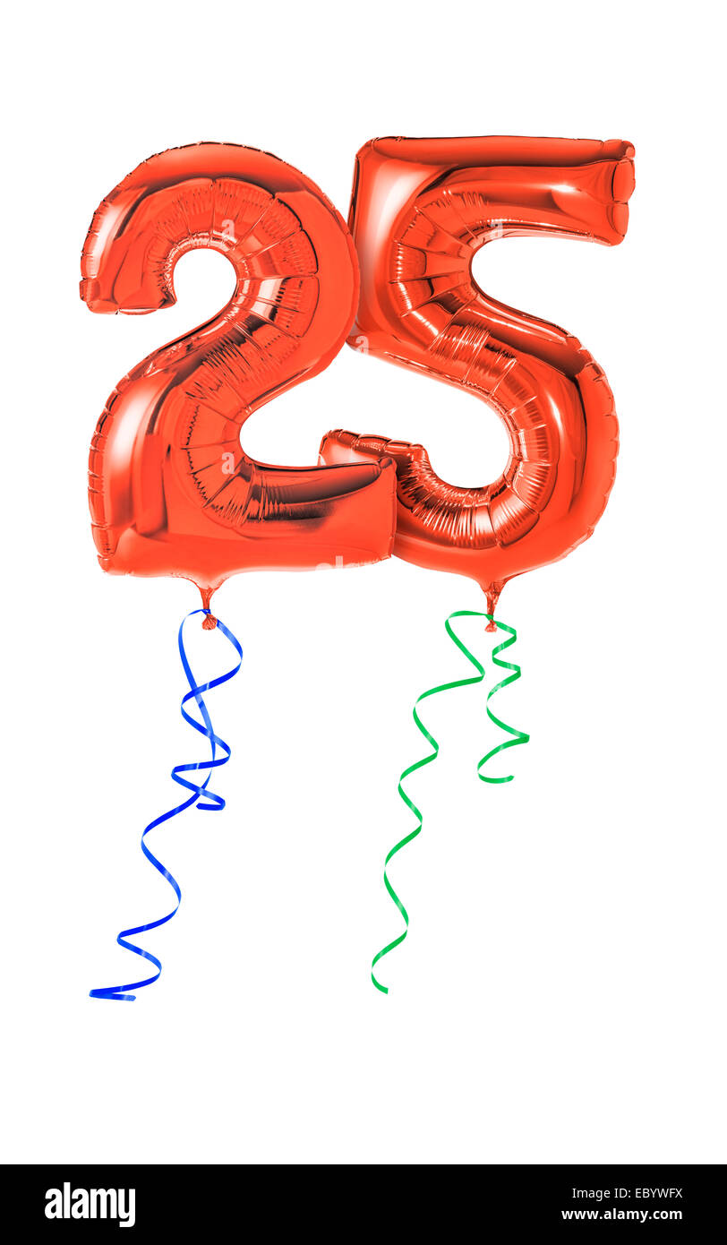 Red balloons with ribbon - Number 25 Stock Photo - Alamy