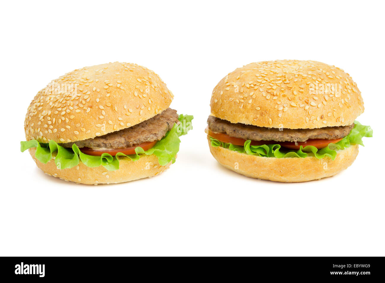 Two hamburgers isolated on the white background Stock Photo - Alamy