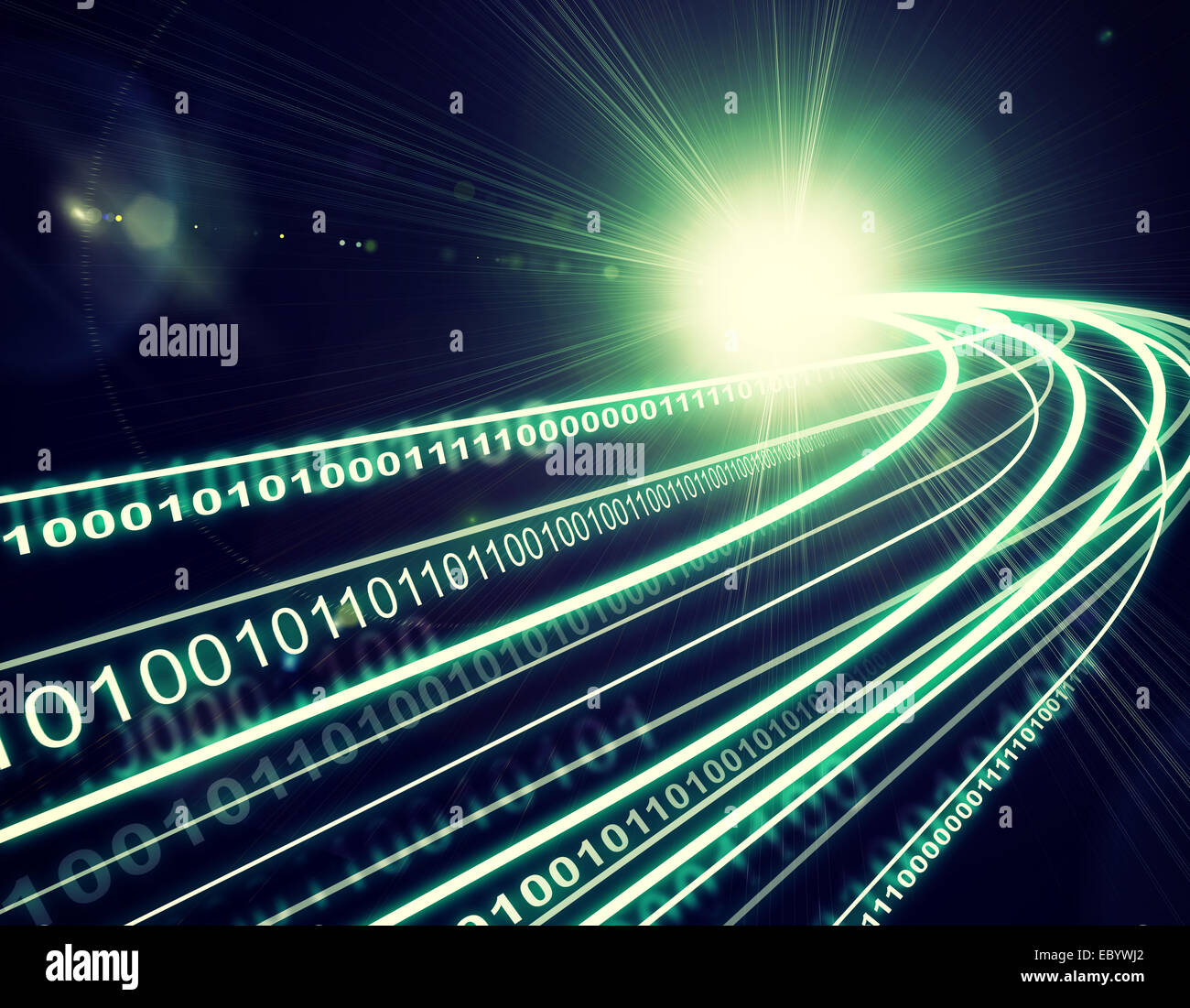 Stream of light beams with inscribed digits, on dark background Stock ...