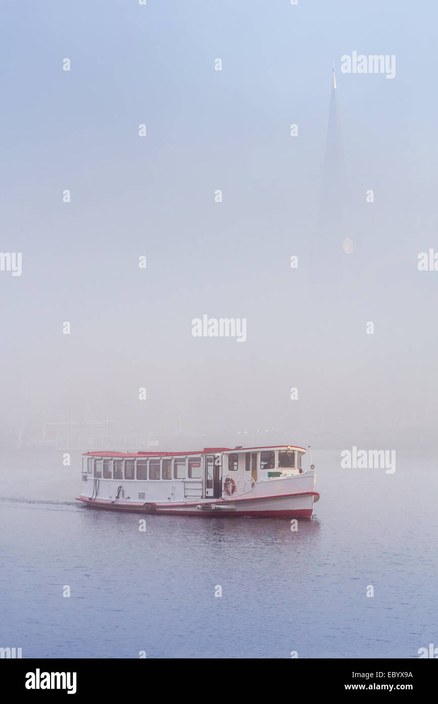 Historic ferry boat appears in dense Fog Stock Photo - Alamy