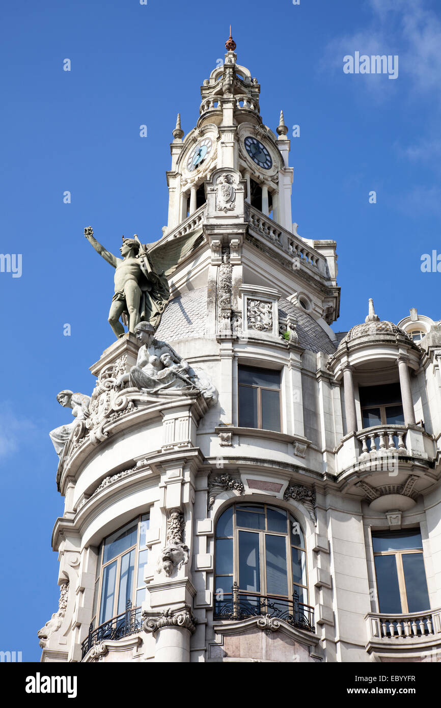The clock tower of a Neoclassical style buildings in Avenida dos ...