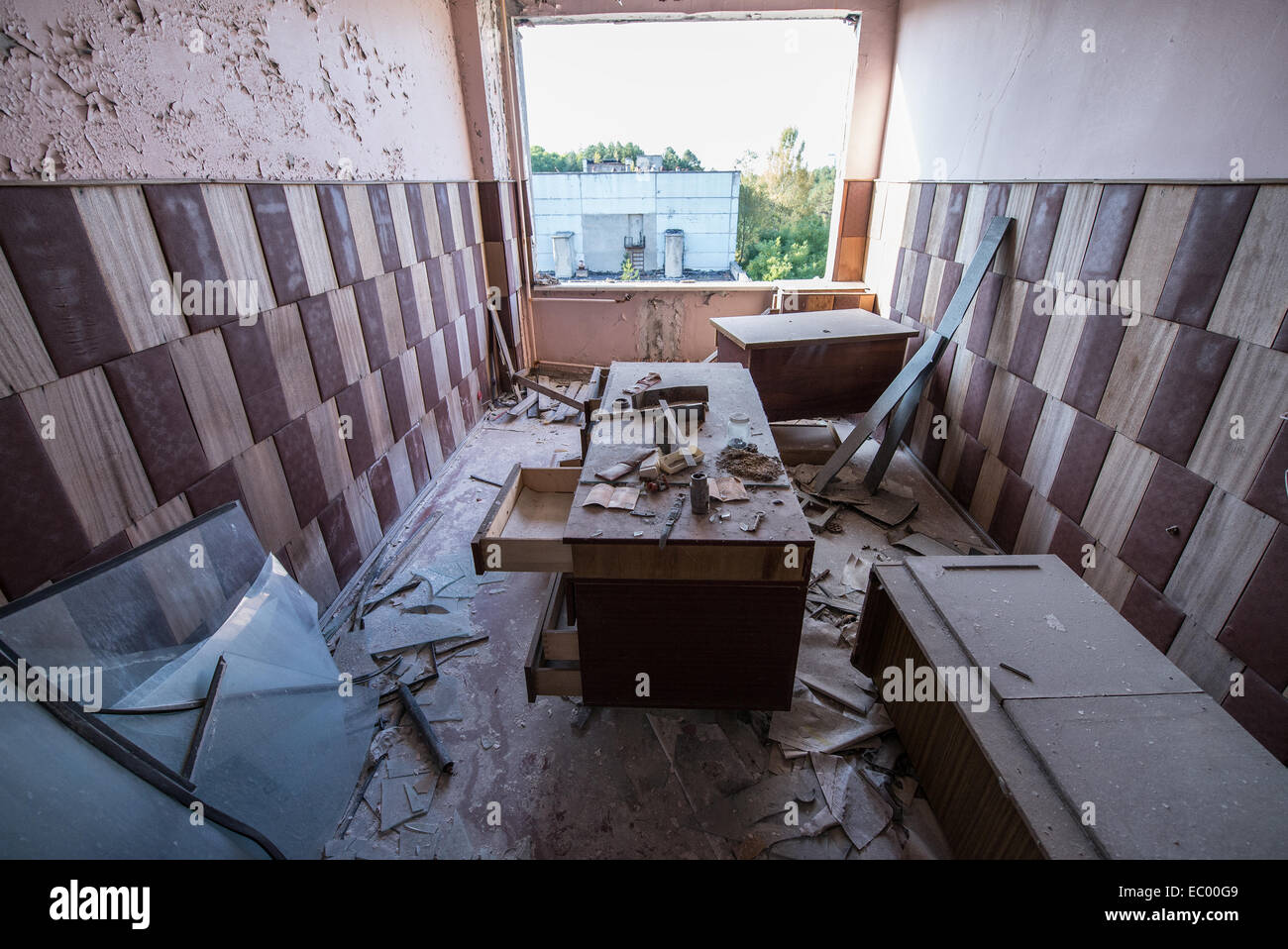 office in JUPITER factory in Pripyat abandoned city, Chernobyl ...