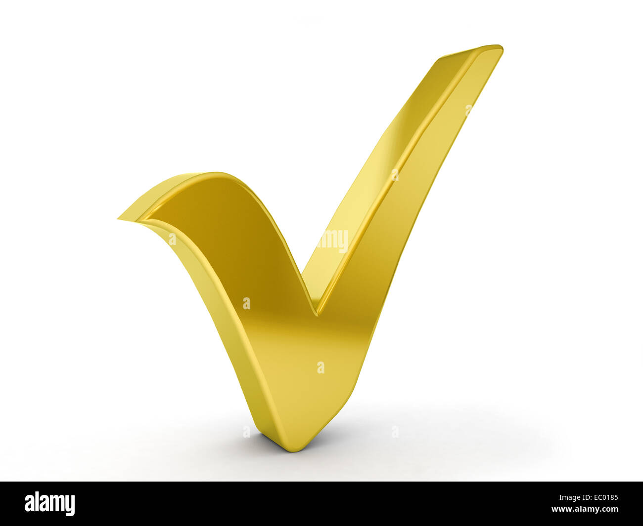 Gold check symbol on a white background Stock Photo - Alamy