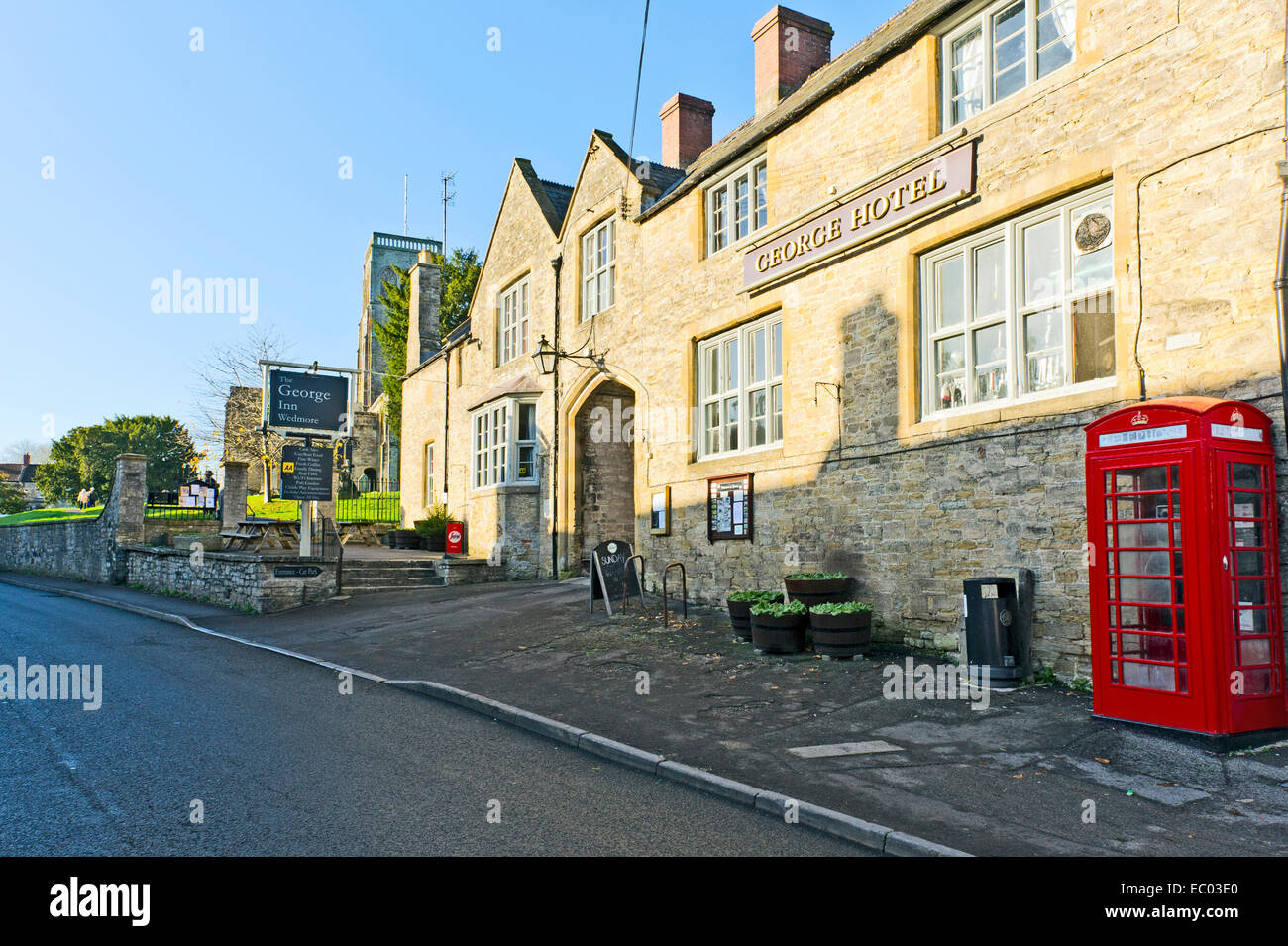 The village of Wedmore, Somerset, St Mary's Church and the George Hotel ...