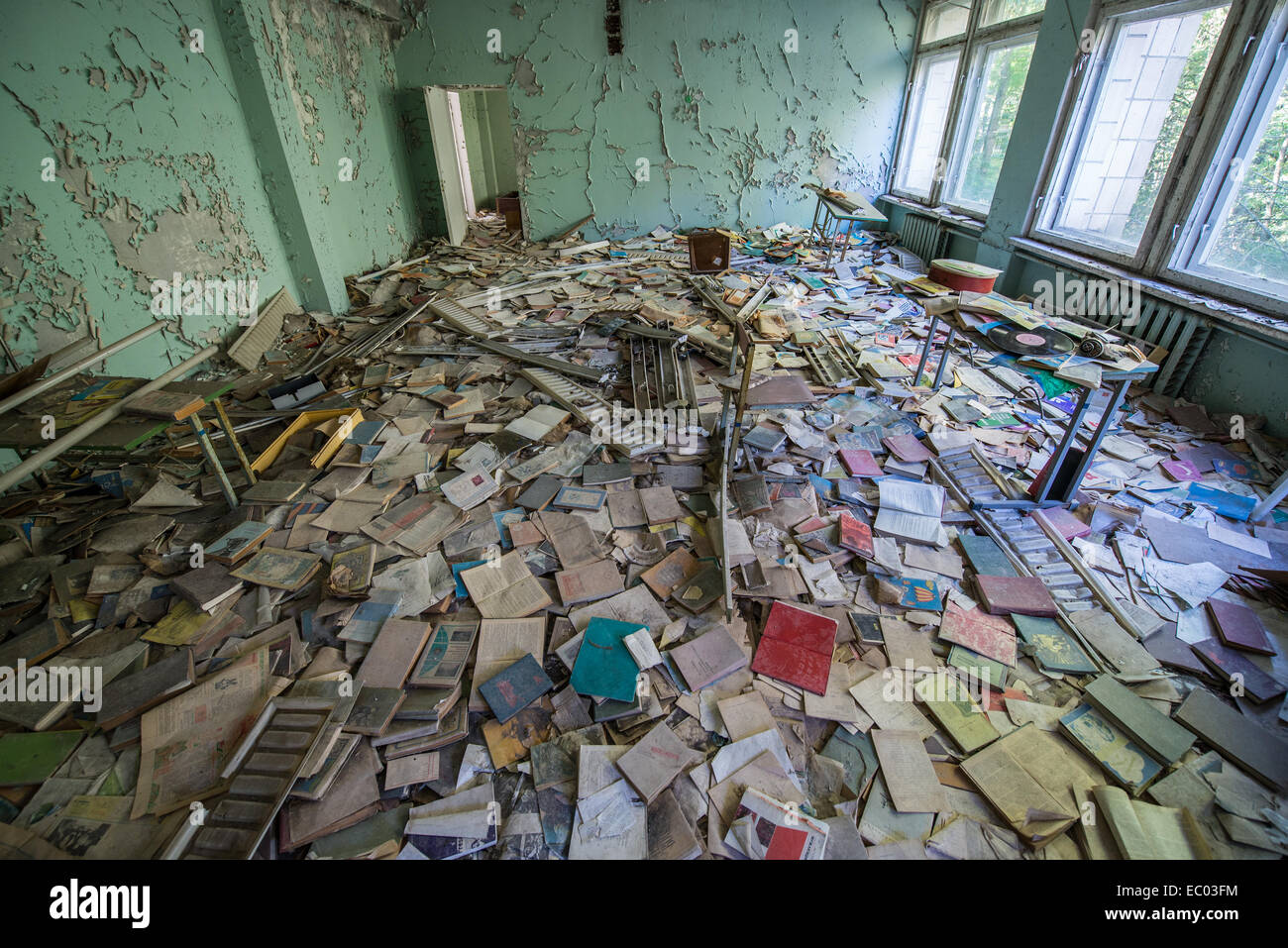 a lot of books in the classroom of Middle School Number 3 in Pripyat ...