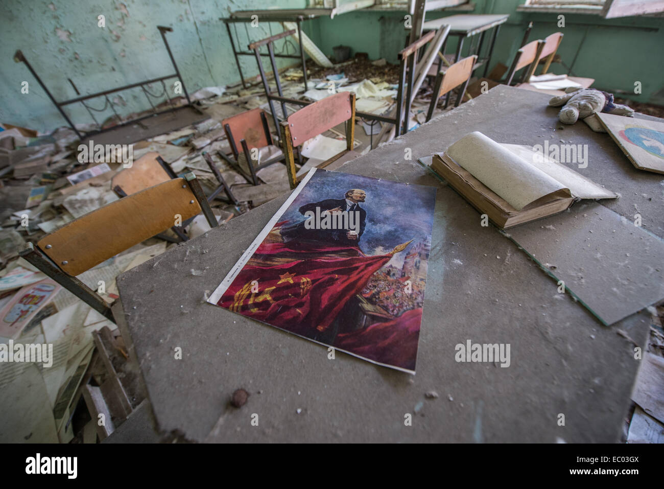 picture with Lenin in Middle School Number 3 in Pripyat abandoned city ...
