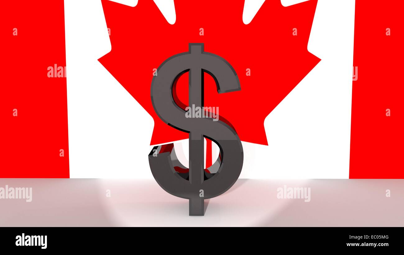 Currency symbol Canadian Dollar made of dark metal in spotlight in ...
