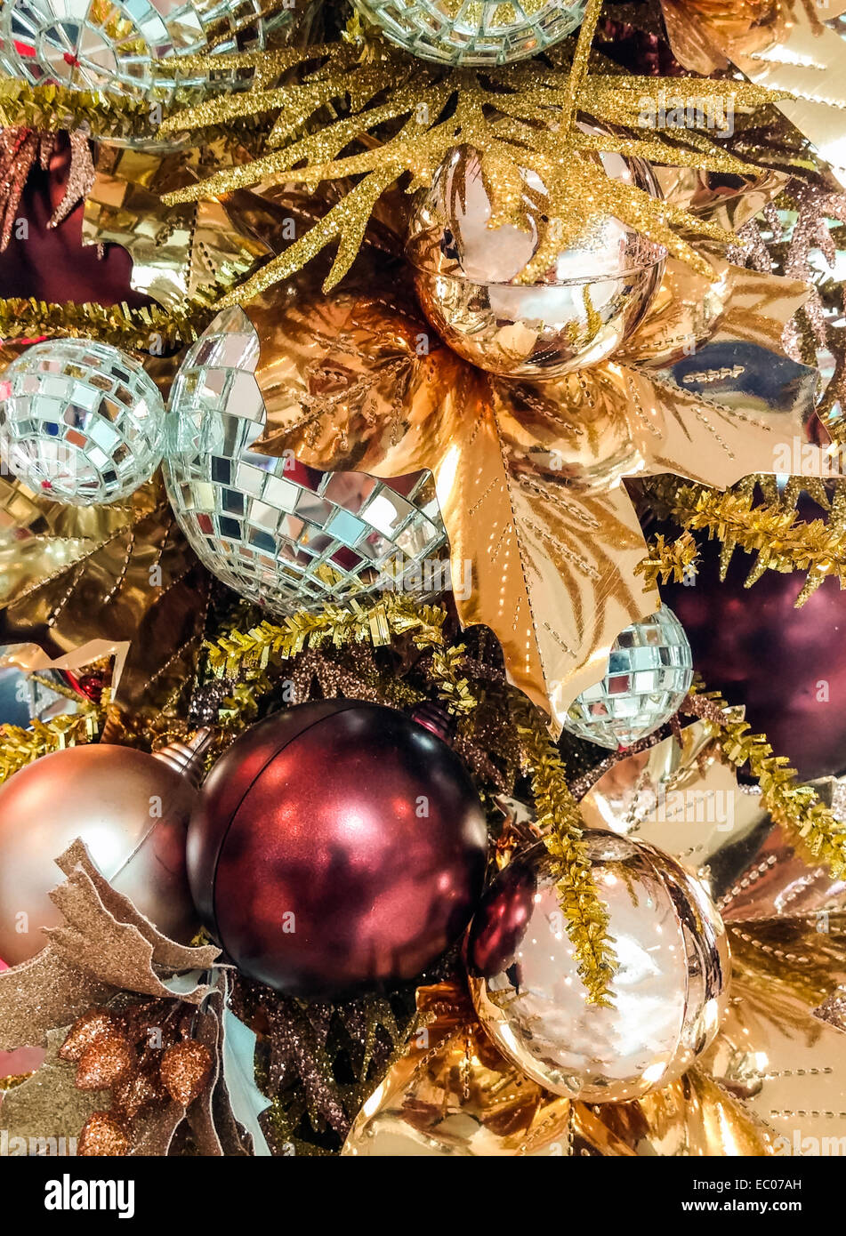 Golden chrisms tree in the shopping mall Stock Photo - Alamy