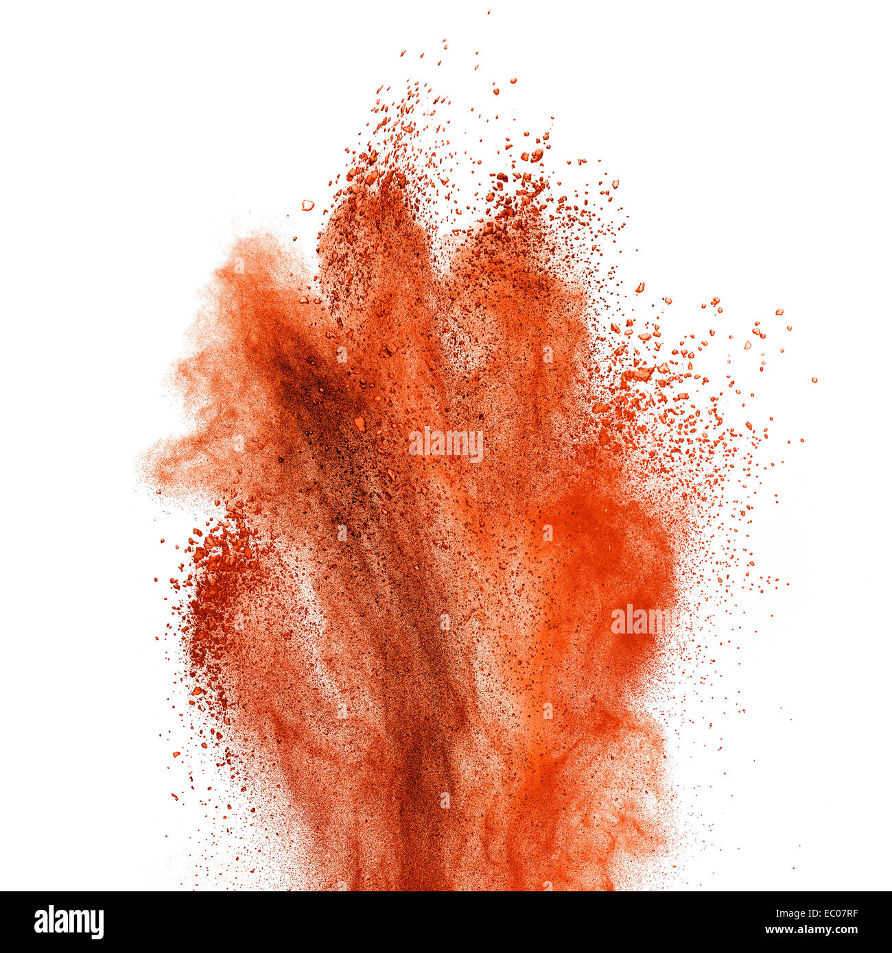 Red powder explosion isolated on white background Stock Photo - Alamy