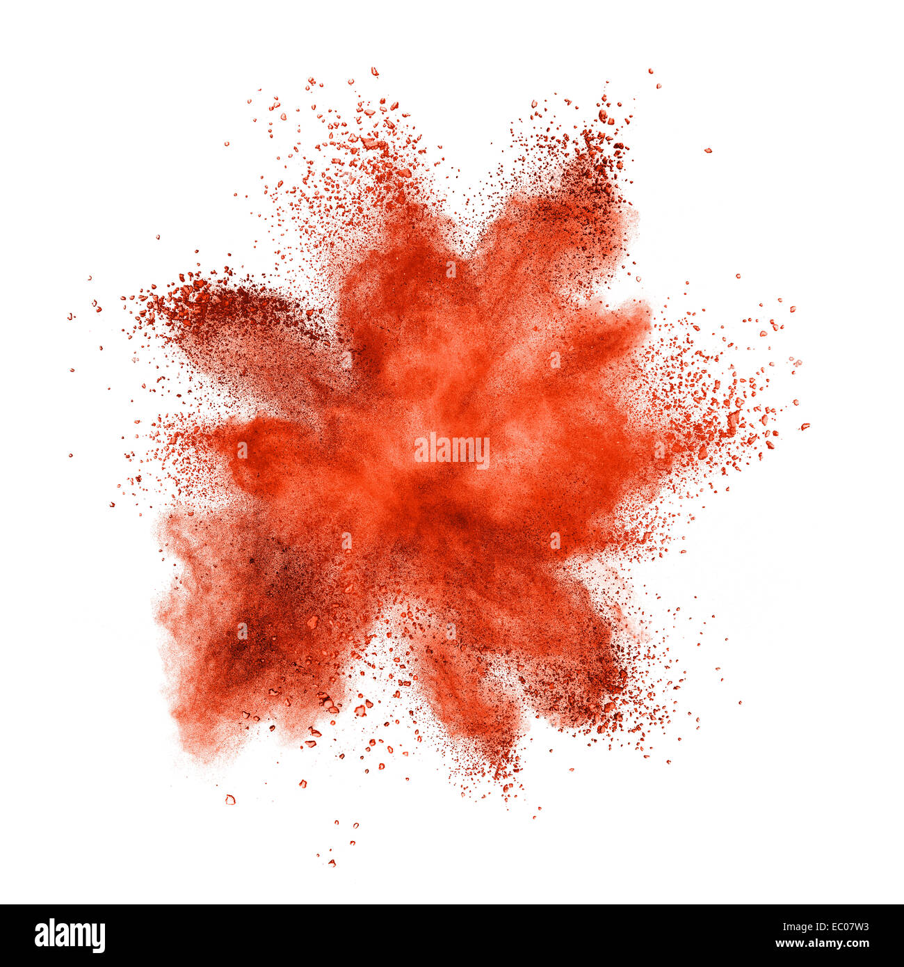 Red powder explosion isolated on white background Stock Photo - Alamy