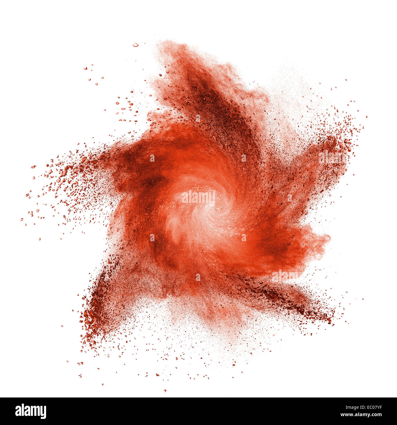 Red powder explosion isolated on white background Stock Photo - Alamy