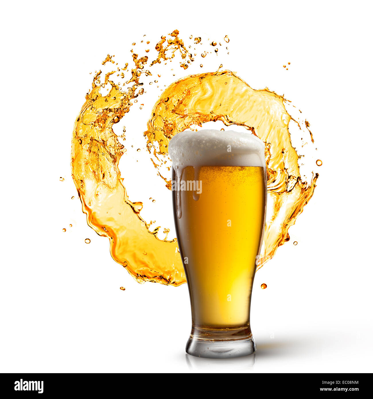 Beer in glass with splash isolated on white background Stock Photo - Alamy