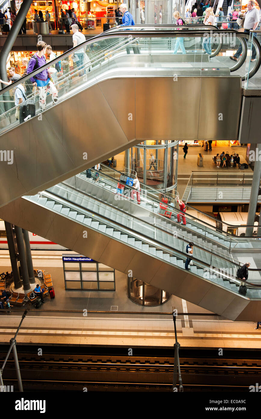 Escalators and stairs for moving people between levels at Berlin's main ...