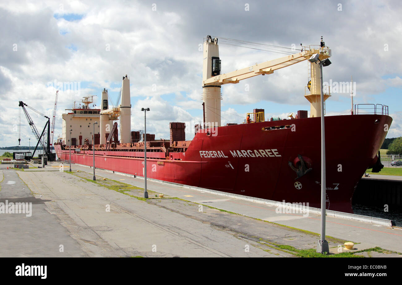 Ship entering the locks at Saint St. Lawrence Seaway Eisenhower Lock ...