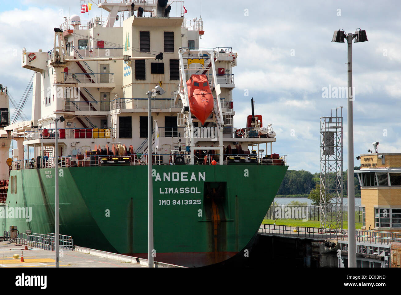 Stern of a Great Lakes Ship in the lock at Massena New York USA US ...