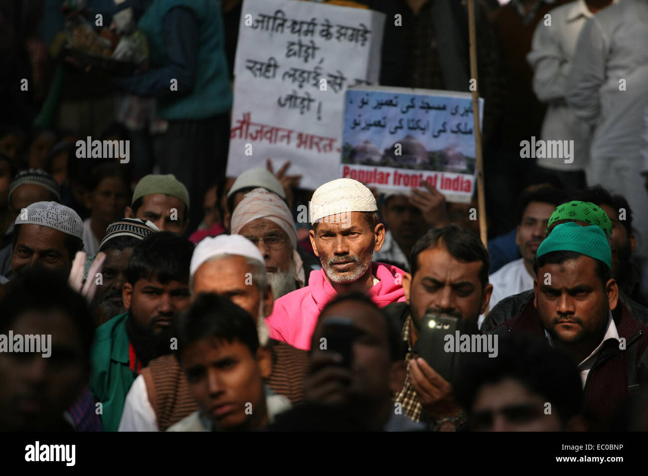 Protesters asking Babri Mosque to be rebuild, it is situated in Ayodhya ...