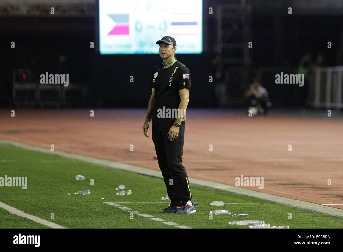 Thomas Dooley head coach of the Philippines observes his team on the ...