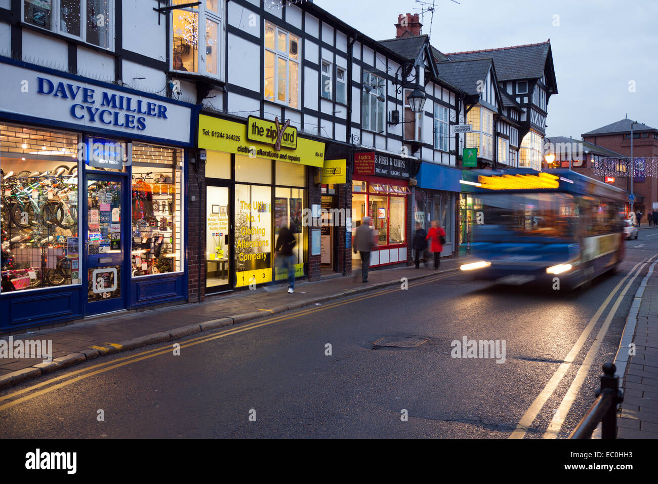 Public transport buses on the streets of Chester, Cheshire; City centre ...
