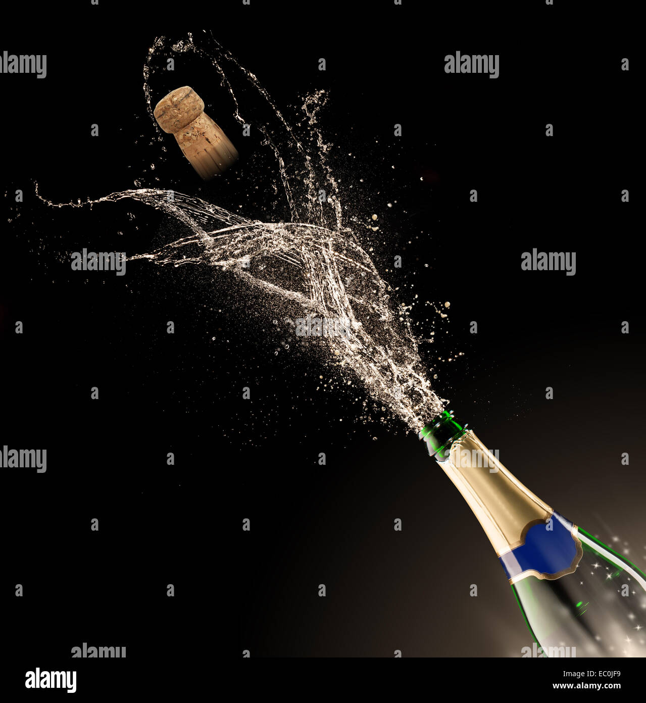 Bottle of champagne with splash isolated on black background Stock ...