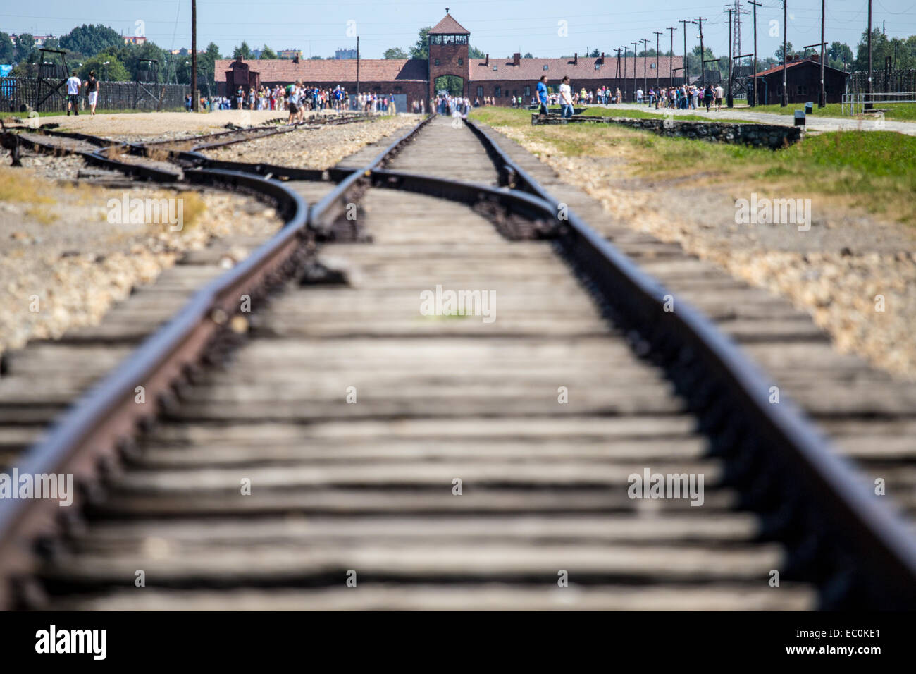 Train tracks into Auschwitz Birkenau Concentration Camp, Poland Stock ...