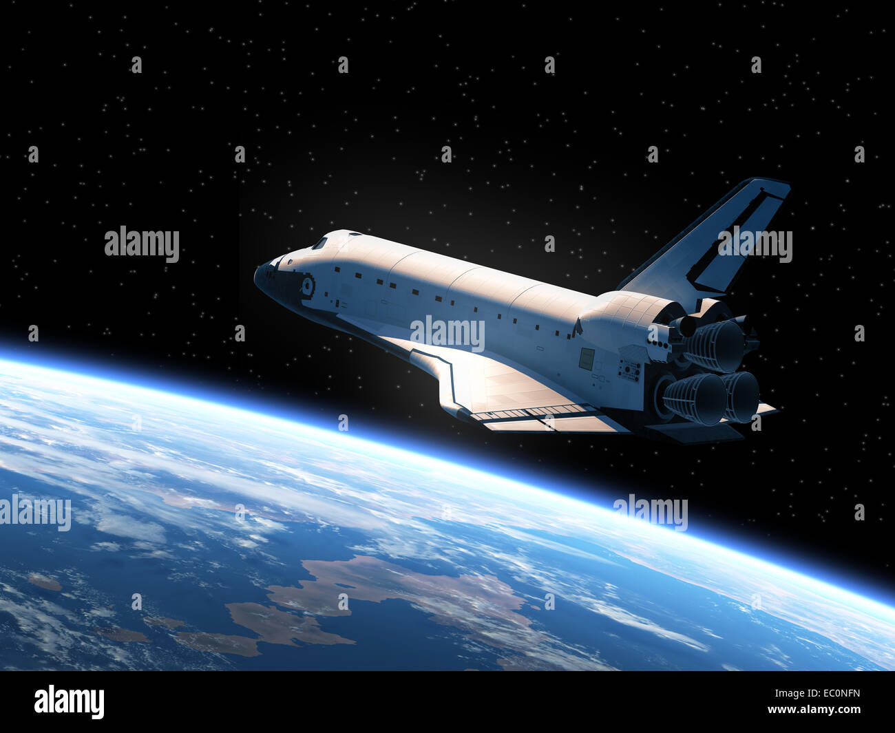 Space Shuttle Orbiting Earth. Realistic 3D Scene Stock Photo - Alamy