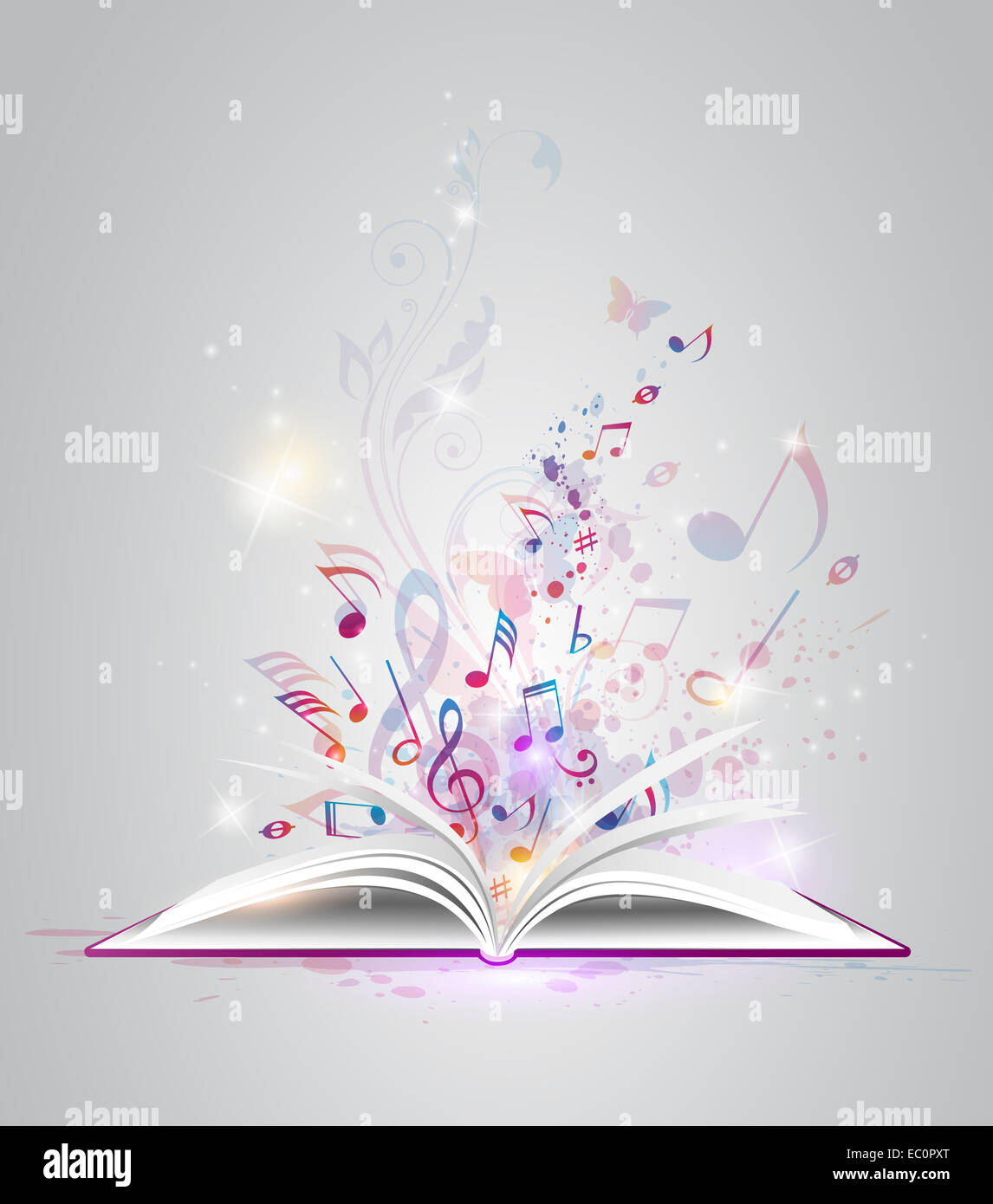 Abstract background with open book and notes Stock Photo - Alamy