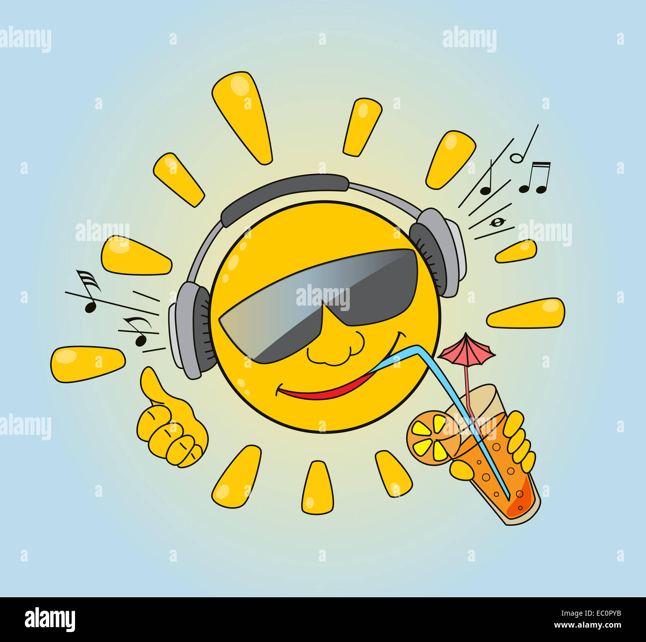 Summer background with Sun in headphones Stock Photo - Alamy