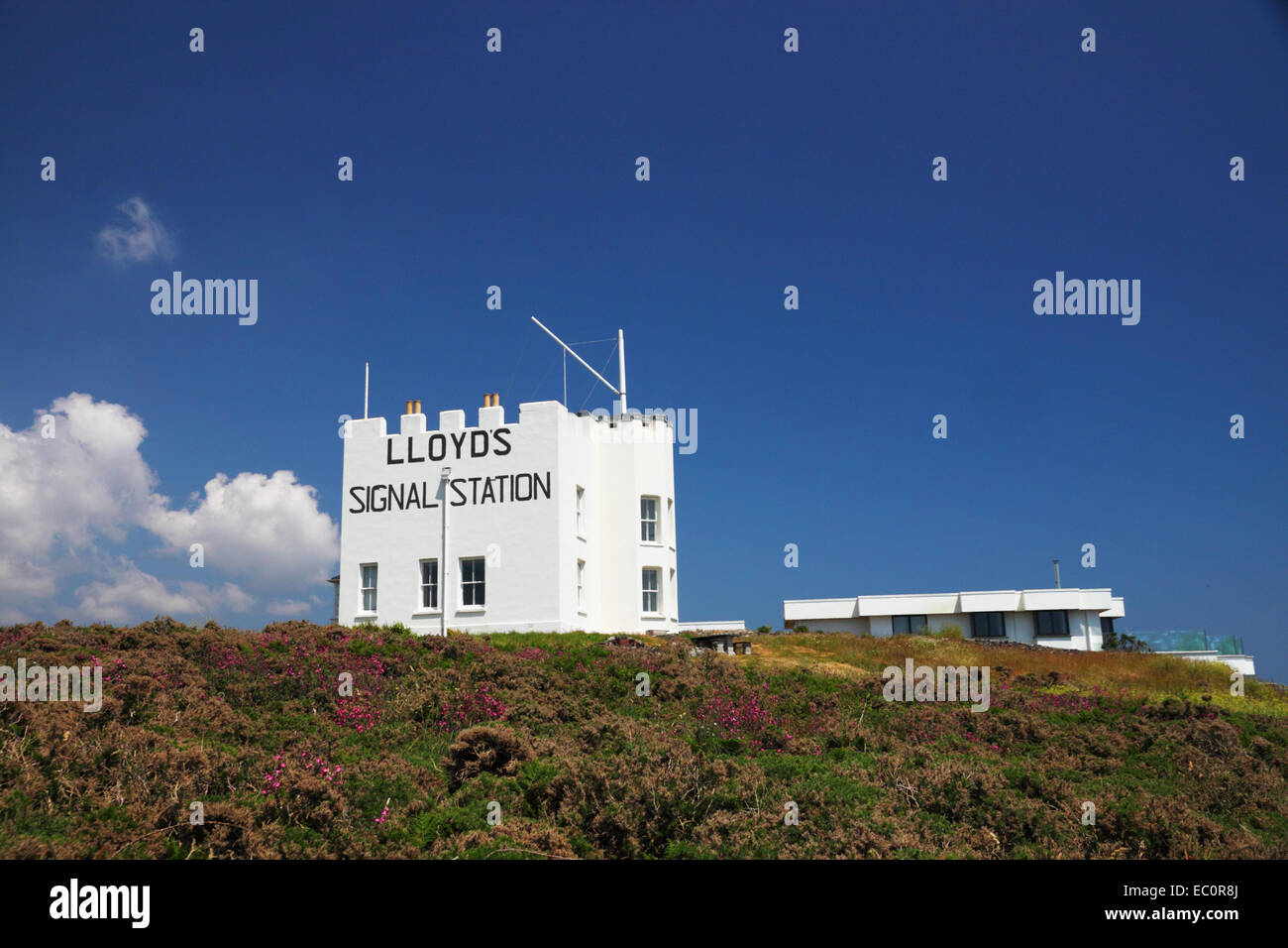A white castellated building with "Lloyds Signal Station" painted in ...