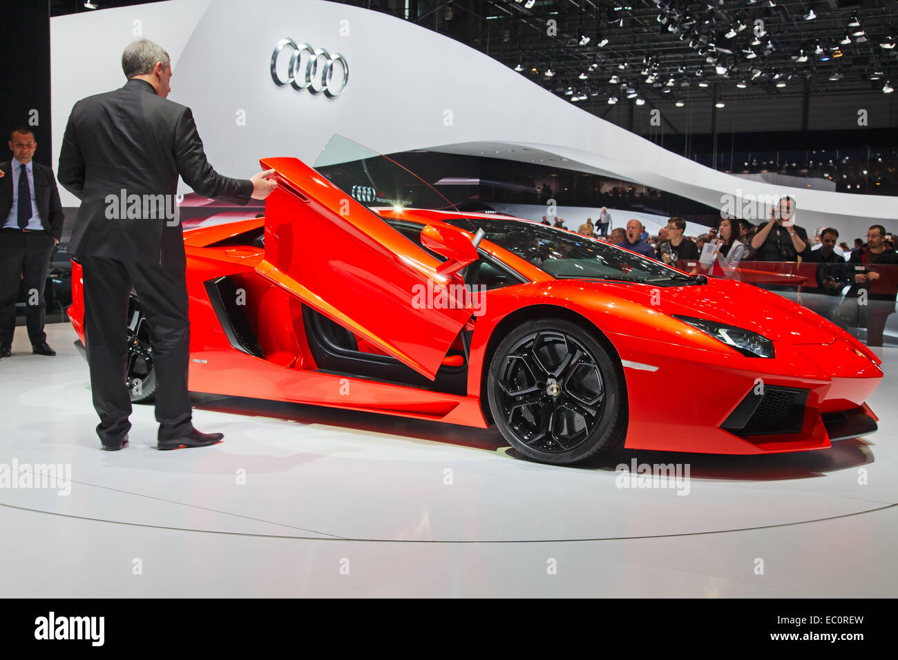 GENEVA - MARCH 8: The Lamborghini Aventador on display at the 81st ...