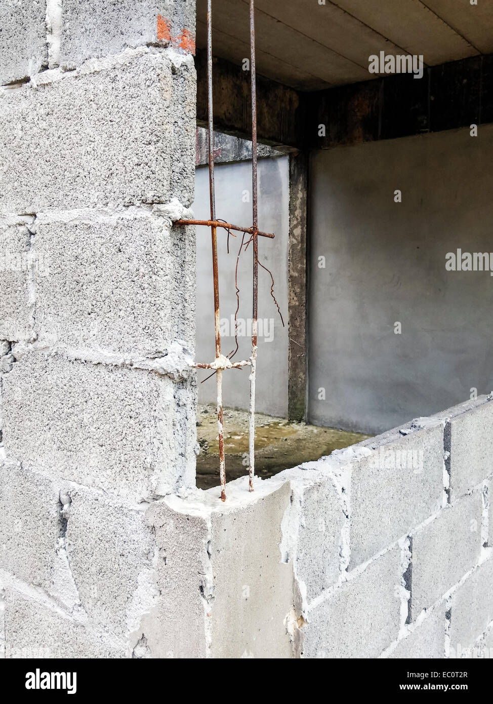 Block wall in under construction of modern house Stock Photo - Alamy