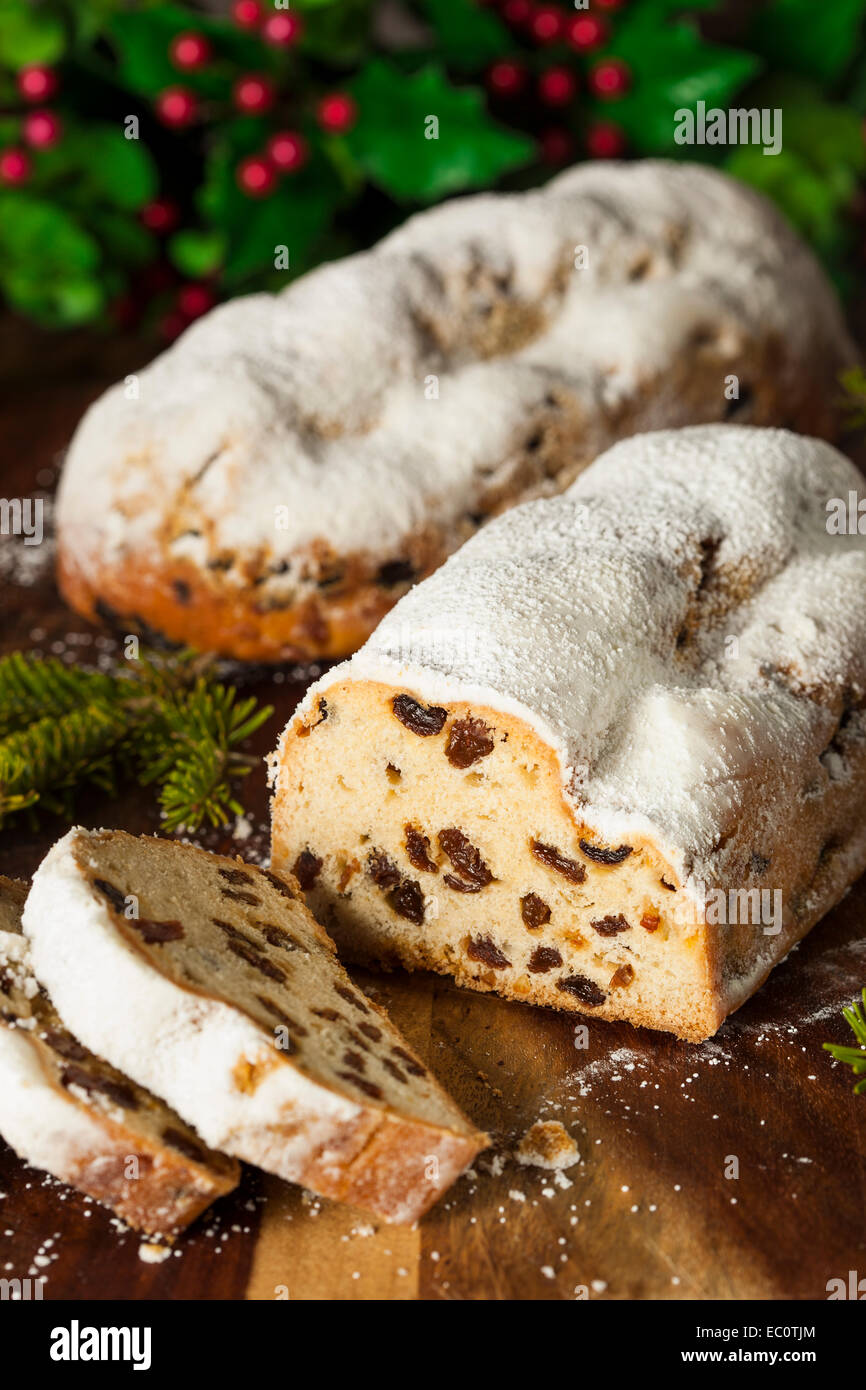 Festive Christmas German Stollen Bread with Powdered Sugar Stock Photo ...