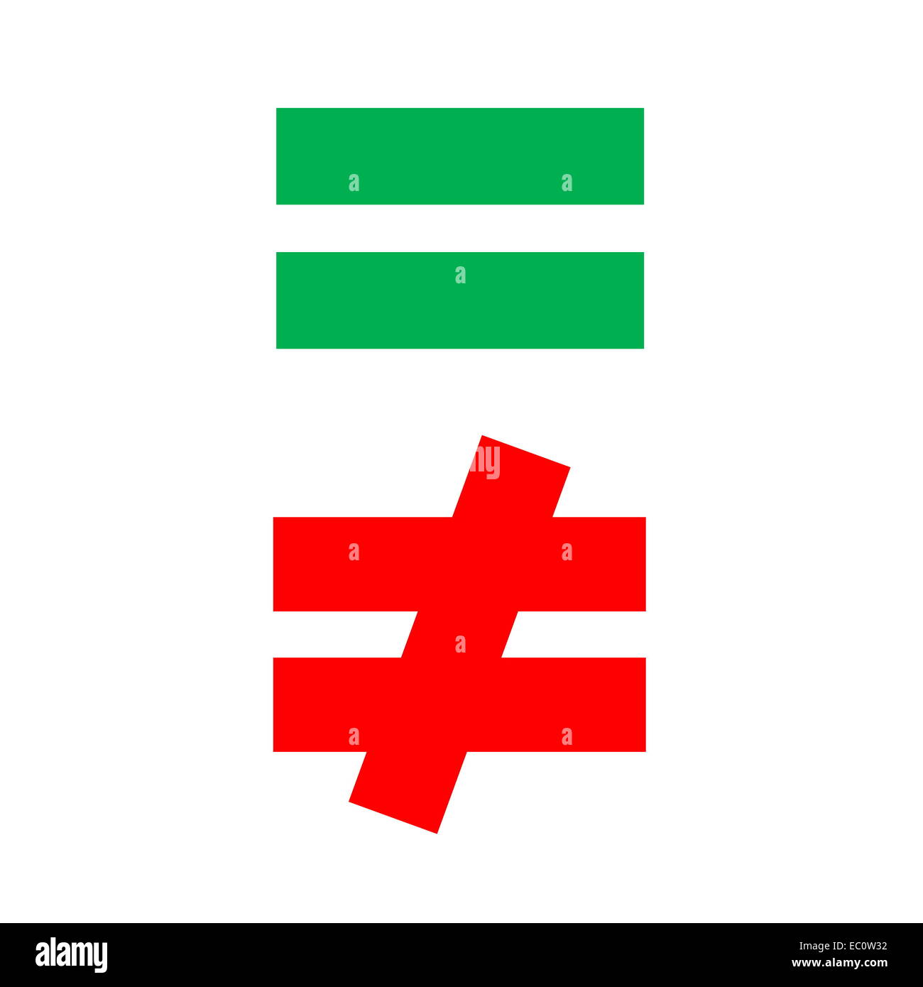 mathematical equal and difference green red Stock Photo - Alamy