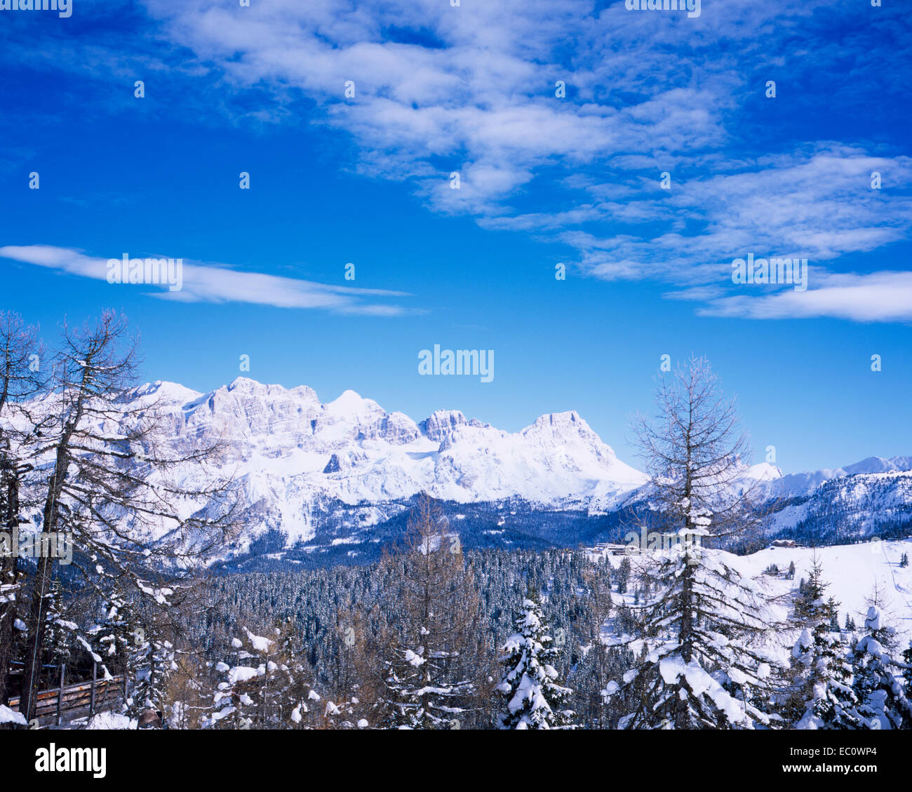 Massive limestone cliffs Alpe di Fanes from Corvara, Dolomites, Alto ...