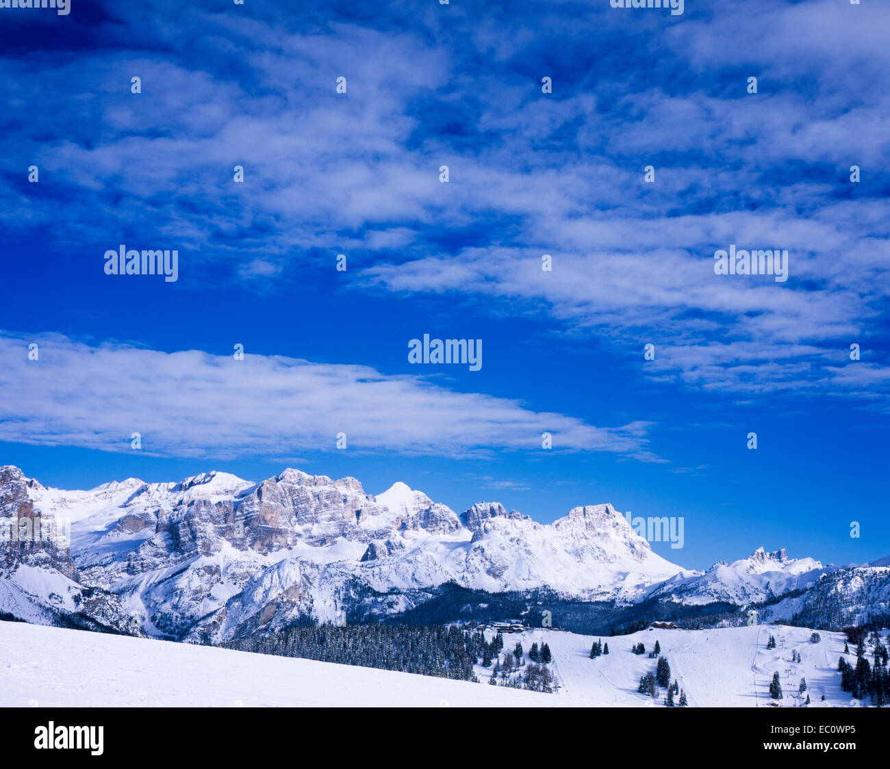 Massive limestone cliffs Alpe di Fanes from Corvara, Dolomites, Alta ...