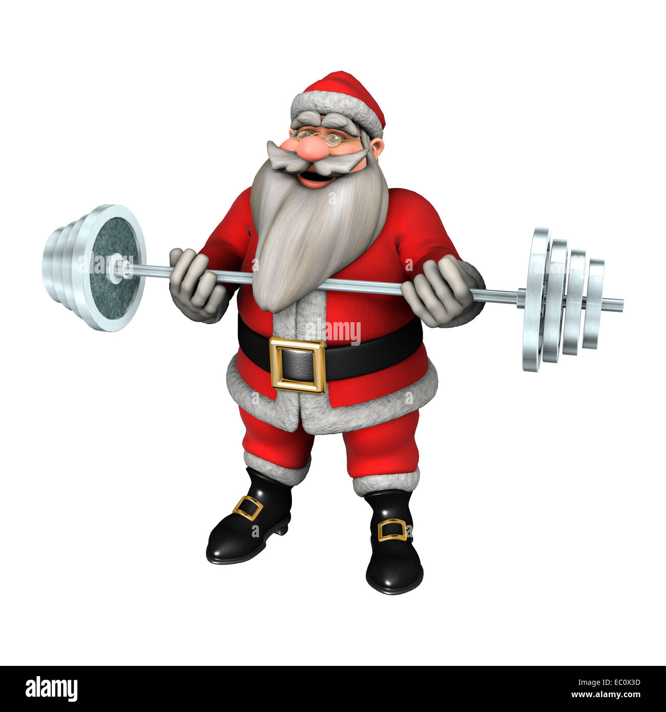 3D digital render of Santa exercising with weights isolated on white ...