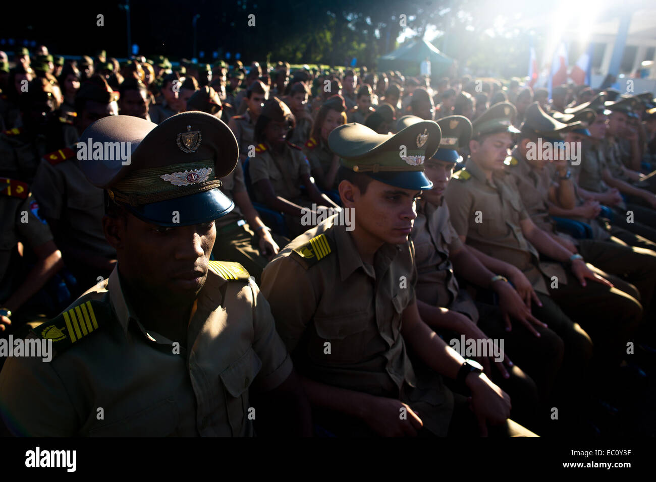 Havana, Cuba. 7th Dec, 2014. Cuban military attend a ceremony marking ...