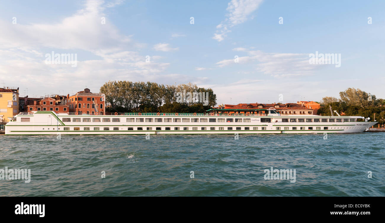 The CroisiEurope river cruiser 'Michelangelo', moored in Venice, Italy ...