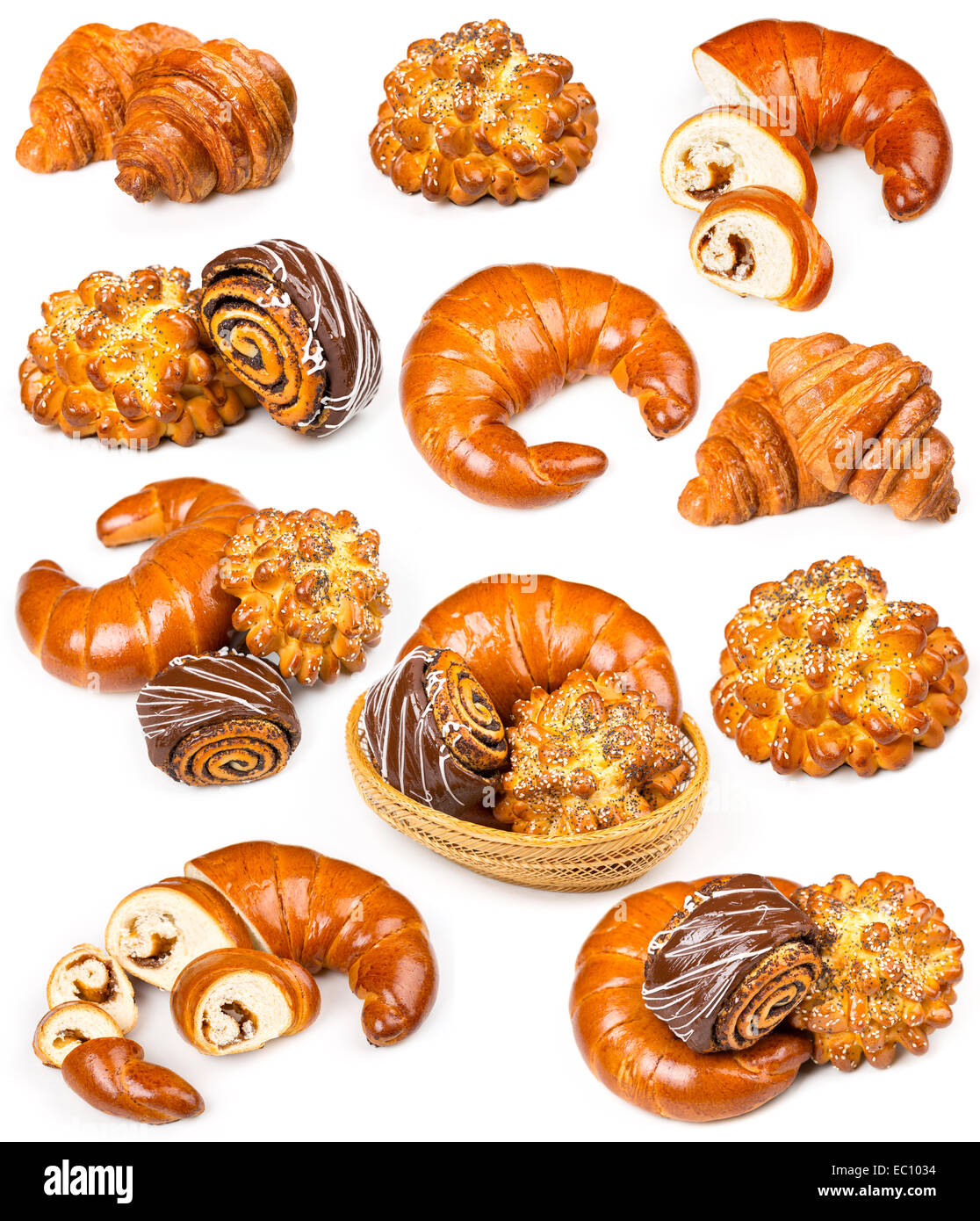 Collection of fresh and delicious pastries on a white background Stock ...