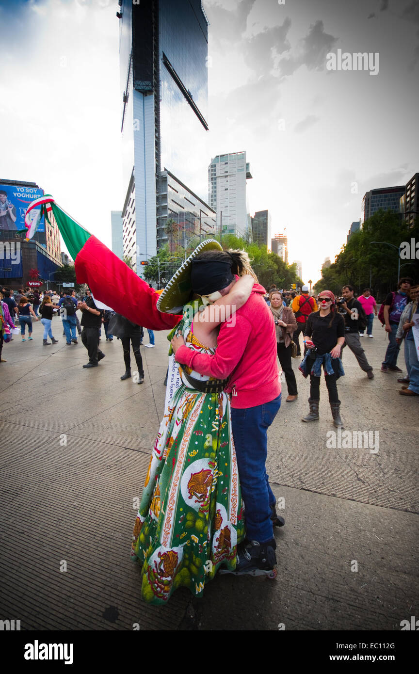 Mexico City, Mexico. 7th Dec, 2014. Protesters hug to each other as ...