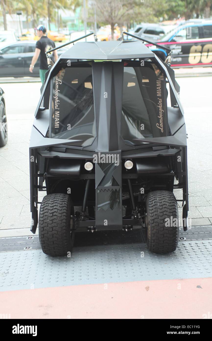 A miniature Bat Mobile sponsored by Lamborghini Miami at the Gumball ...