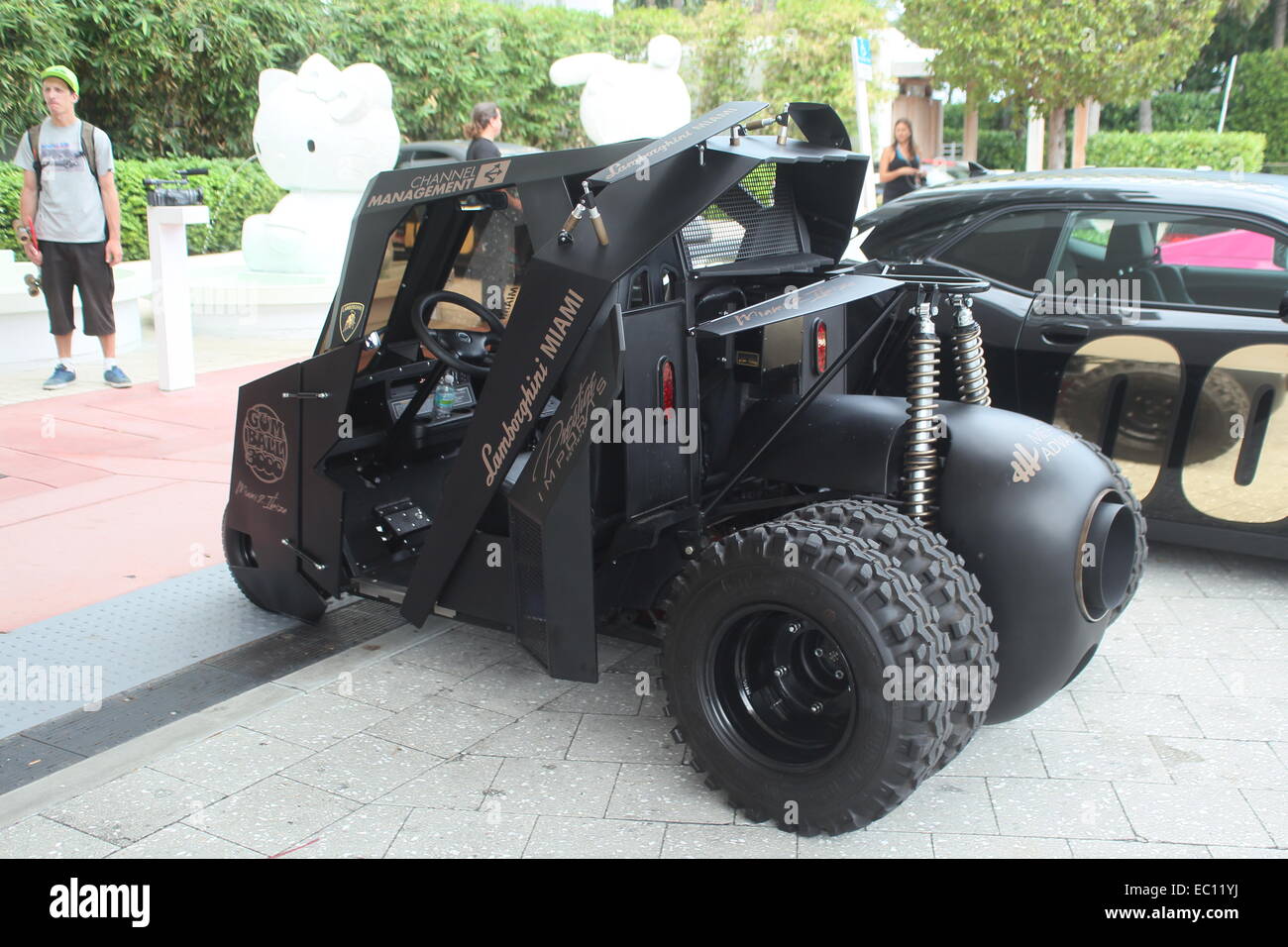 A miniature Bat Mobile sponsored by Lamborghini Miami at the Gumball ...
