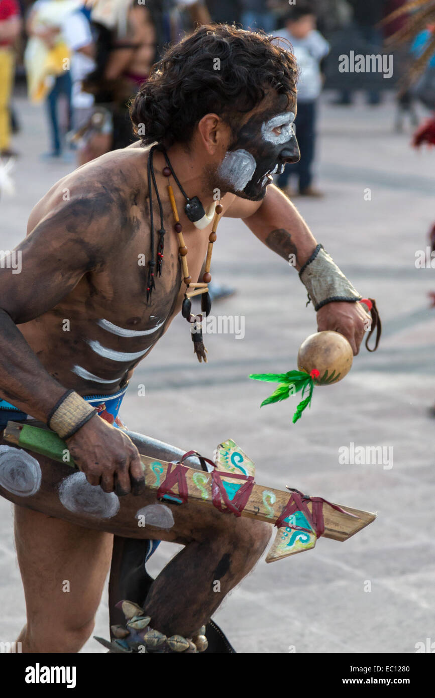 Concheros dancers performing a traditional dance and ceremony on dia de ...