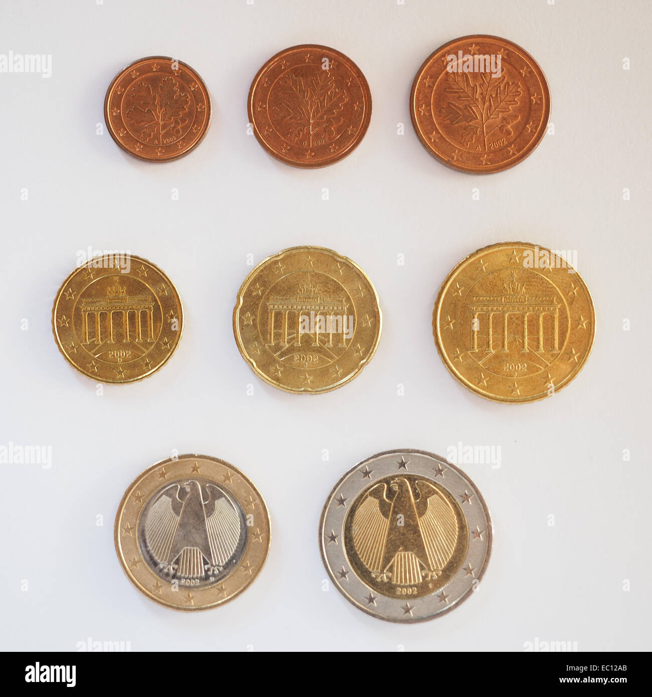 Full series of Euro coins currency of the European Union isolated over ...