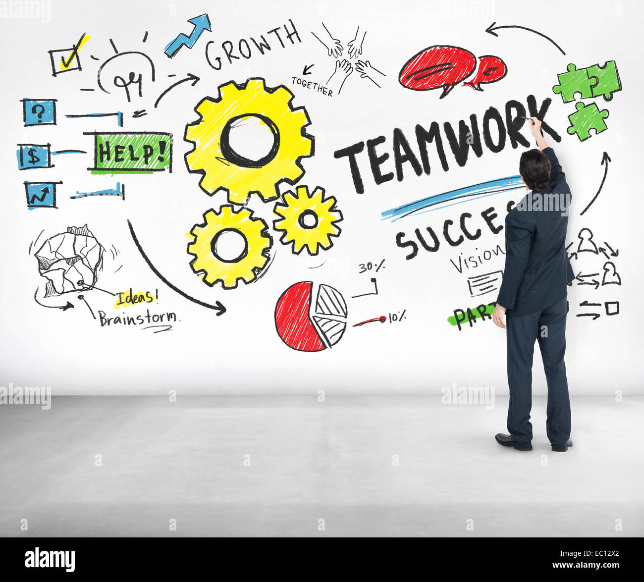 Teamwork Team Together Collaboration Businessman Writing Ideas Concept ...